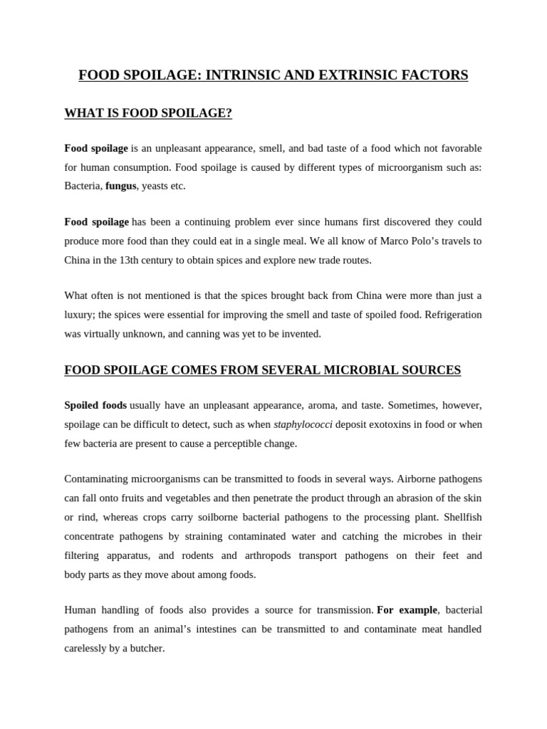 Food Spoilage | PDF | Decomposition | Foods