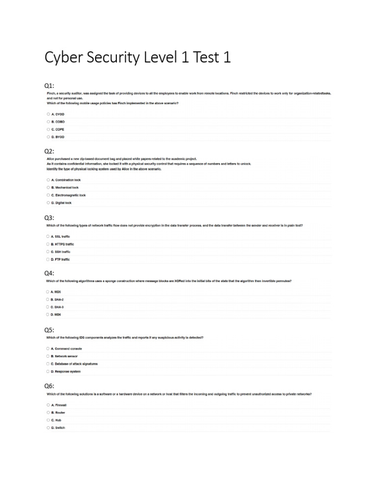 Cyber Security Level 1 Test 1 | PDF