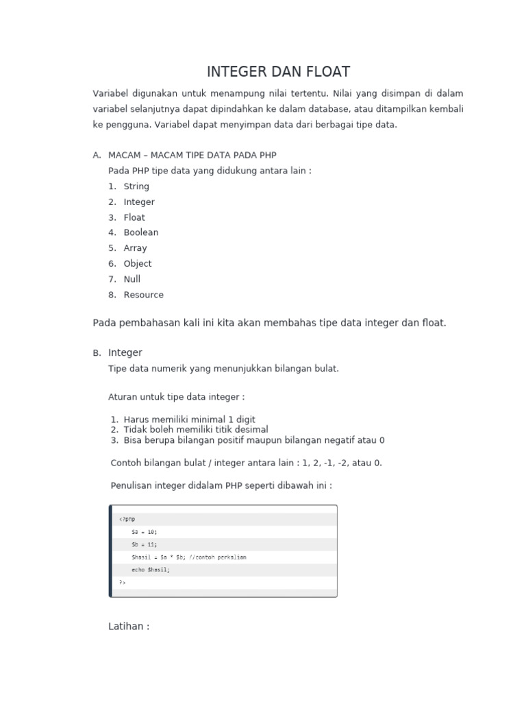 Integer dan Float dalam PHP | PDF