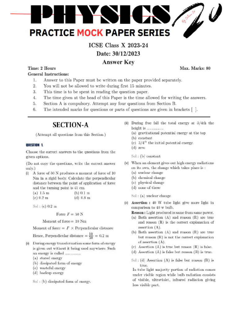 Physics 30 Dec - Answer Key | PDF