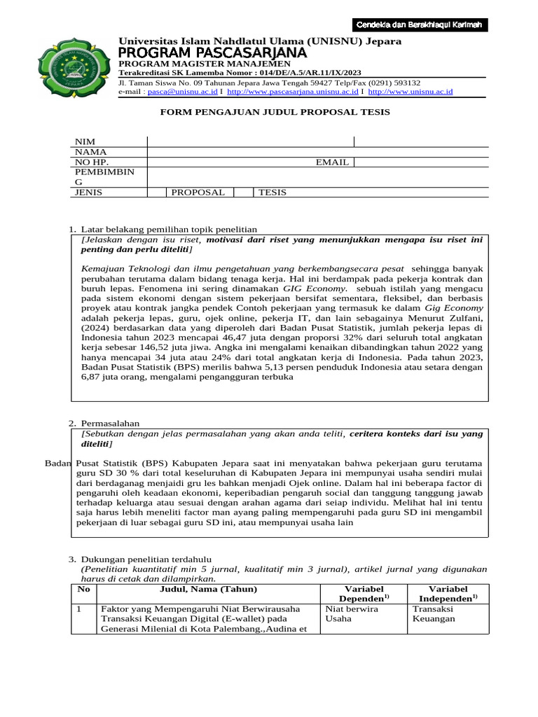 Form Pengajuan Judul Proposal Tesis | PDF | Karier & Perkembangan