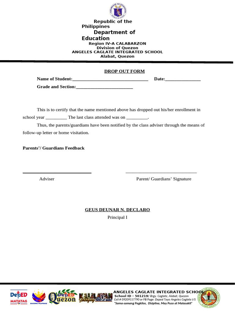 Student Drop Out Form Template | PDF