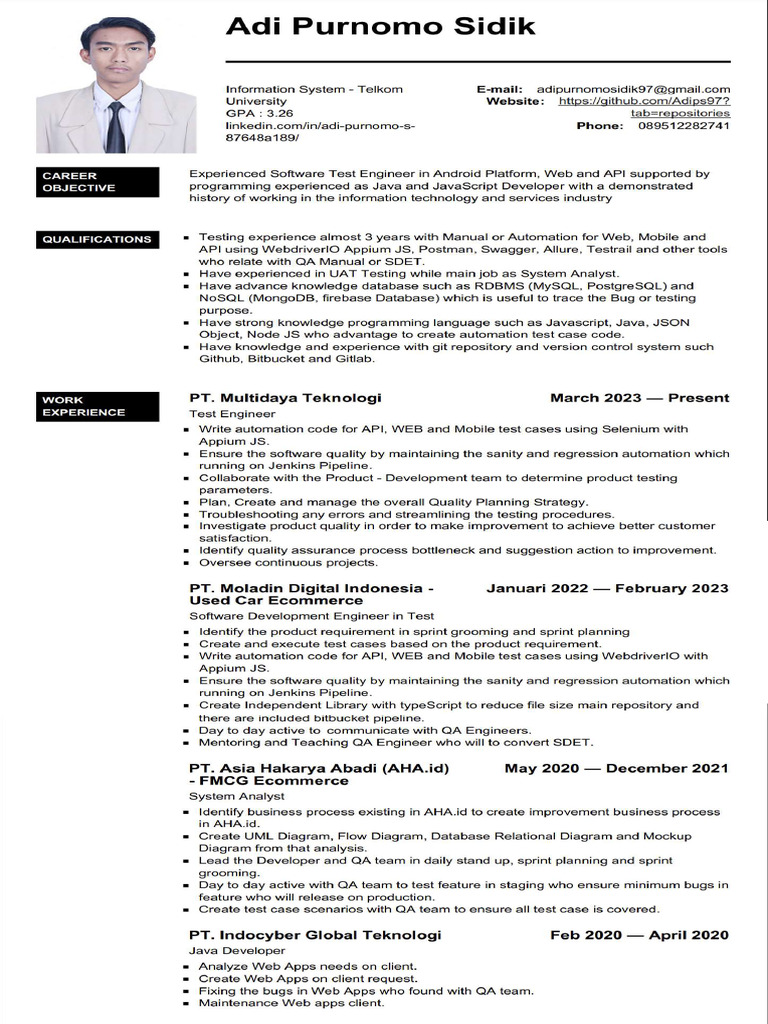 CV - Adi Purnomo Sidik | PDF