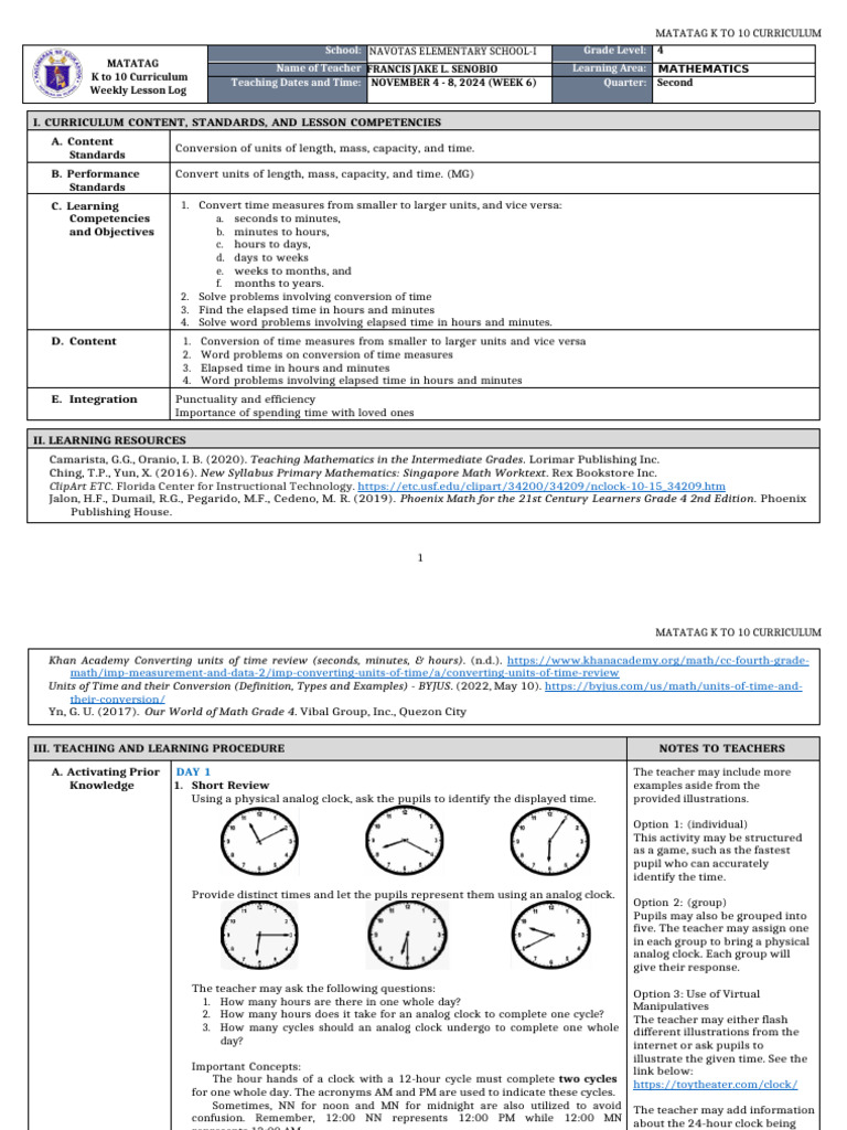 DLL Matatag - Math 4 q2 w6 | PDF | Curriculum | Teachers