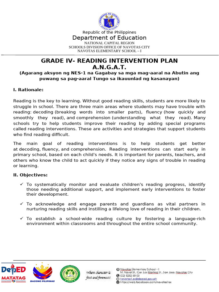 Reading Intervention Plan GR 4 | PDF | Reading Comprehension | Learning ...