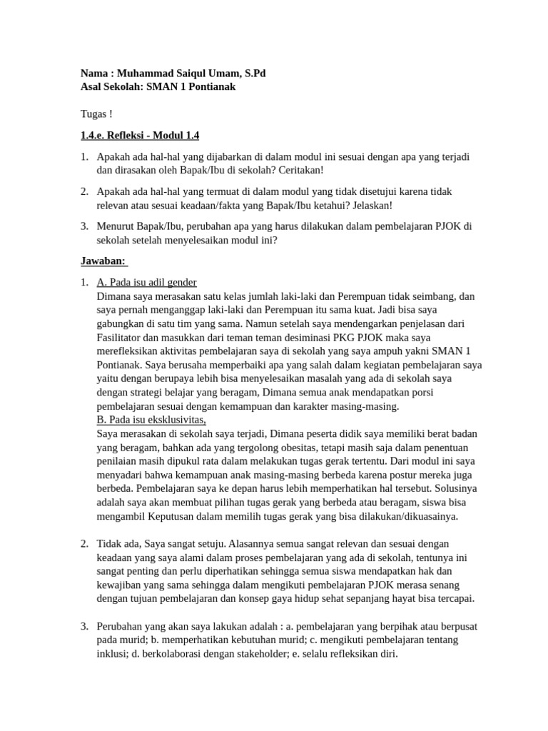 Tugas 1.4.e - PKG - PJOK - Muhammad - Saiqul - Umam - Word | PDF