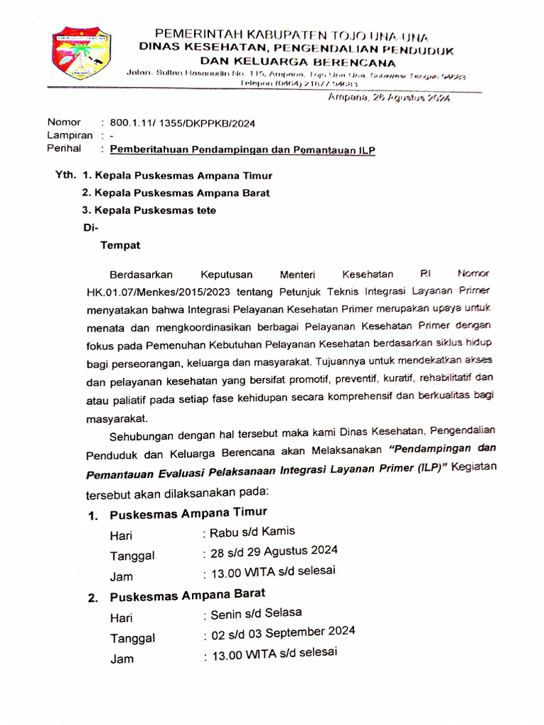 Pemberitahuan Pendampingan & Pemantauan ILP 2024 | PDF