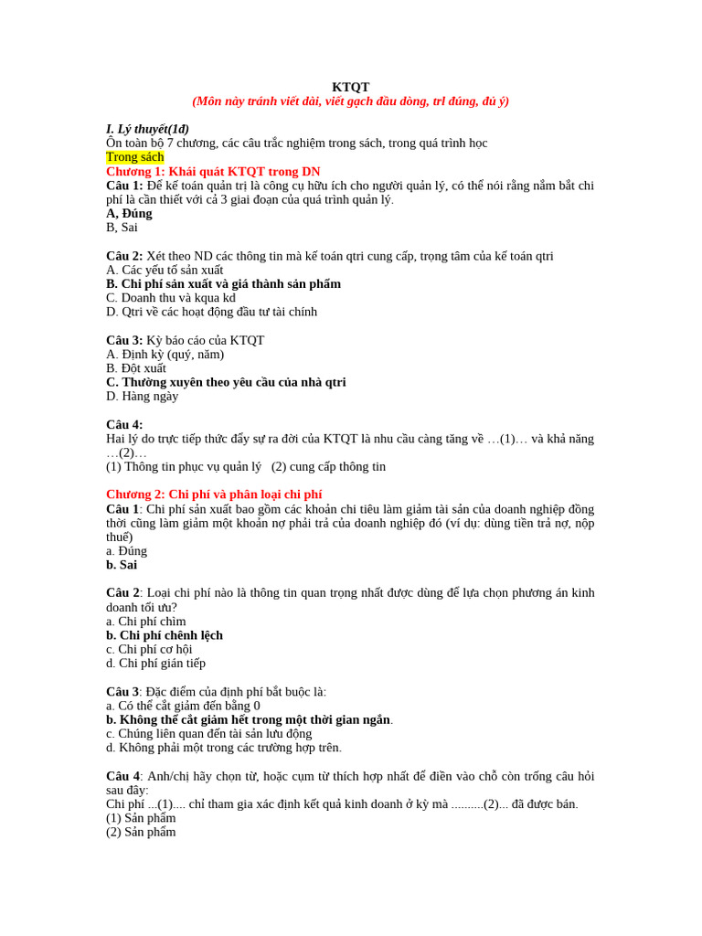 Đề Cương KTQT | PDF