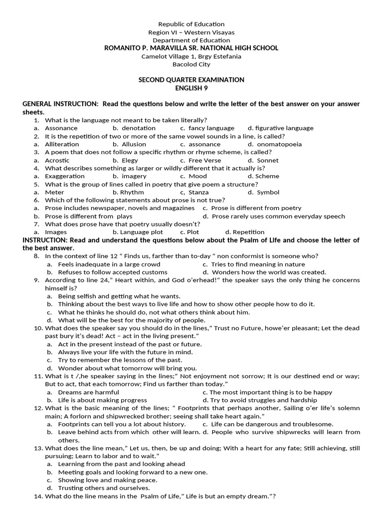 gr9 Exam Revised | PDF | Poetry