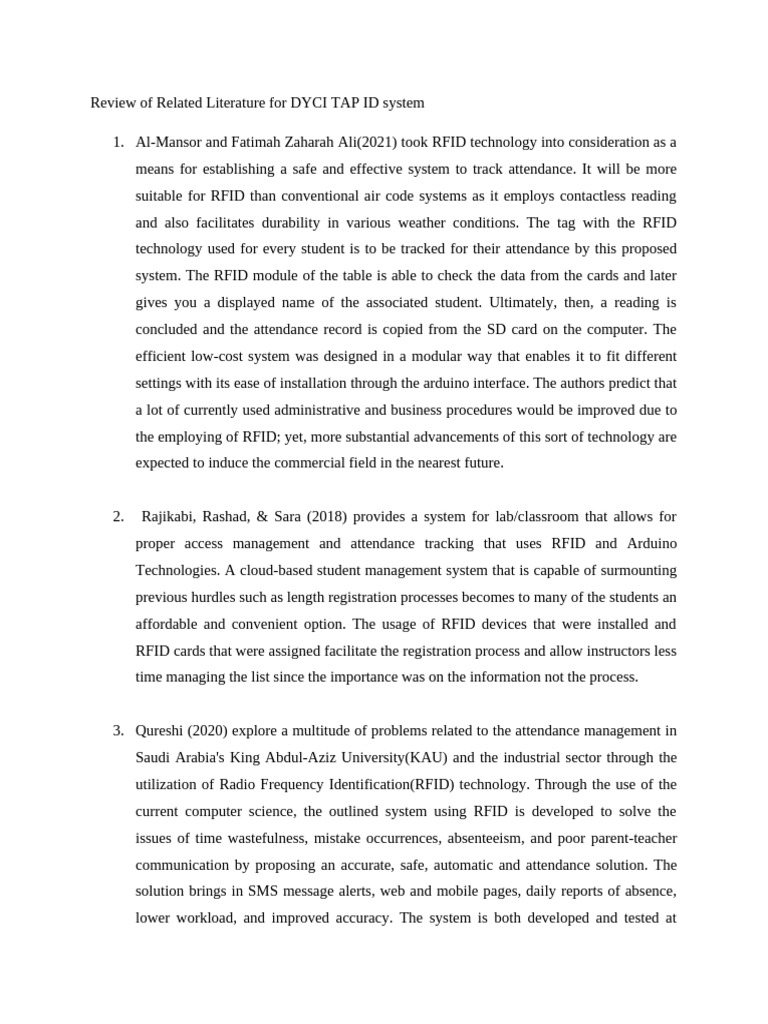 Review of Related Literature For DYCI TAP ID System | PDF | Radio ...