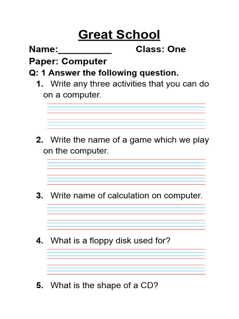 Computer Activities for Class 1 | PDF