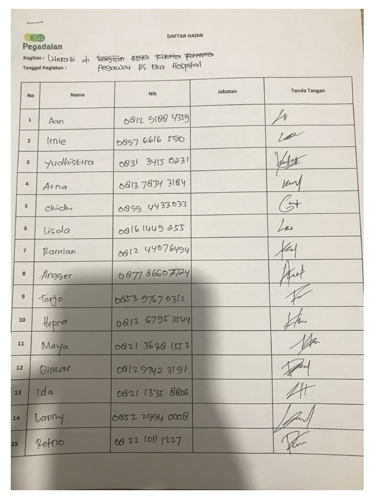 Daftar Hadir RS Eka | PDF