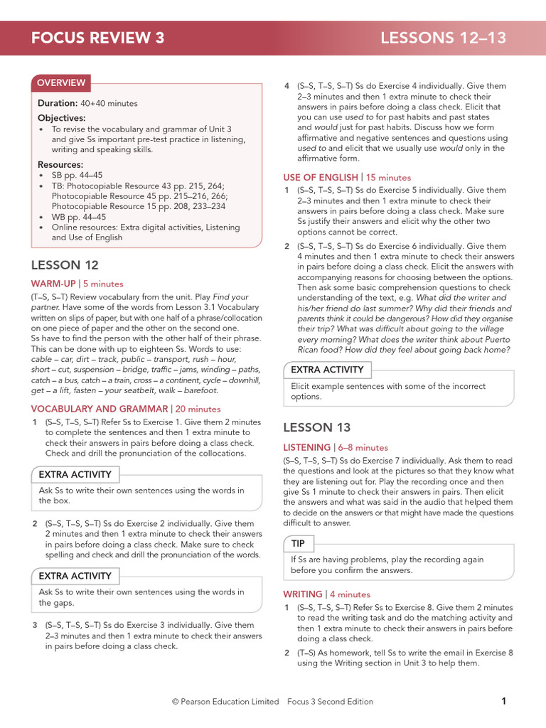 Focus3 2E LessonPlans U03 Lesson12 13 Review | PDF | Human Communication | Linguistics