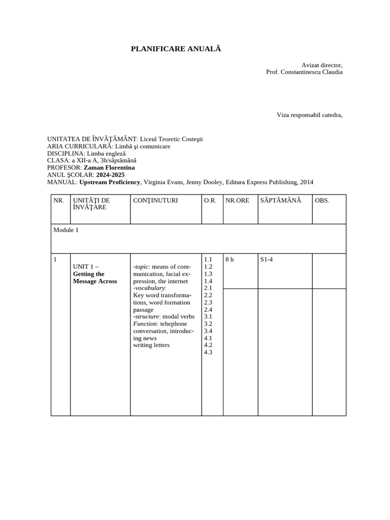 Planificare Upstream Proficiency 12 A | PDF | Verb | Morphology
