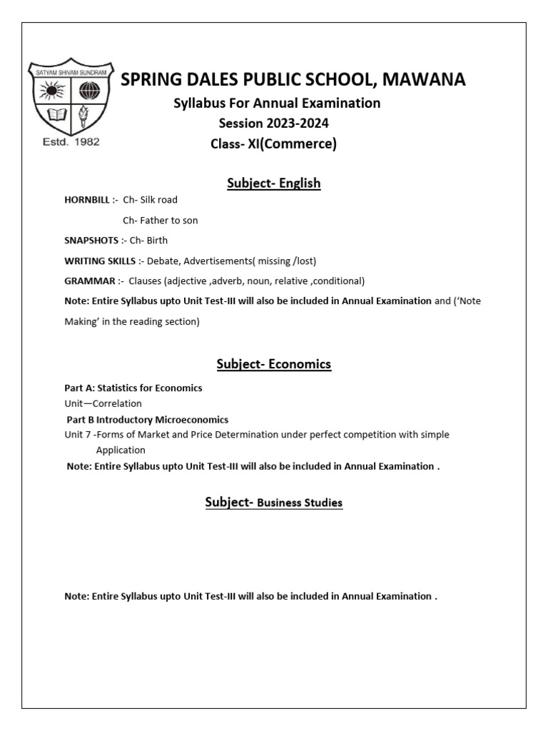 Class 11 Commerce Syllabus 2023-24 | PDF | Linguistics | Syntax