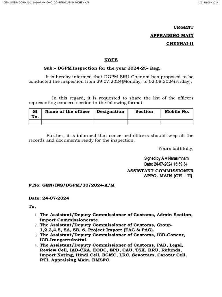 DGPM Inspection Notice for Chennai 2024 | PDF | Science & Mathematics ...