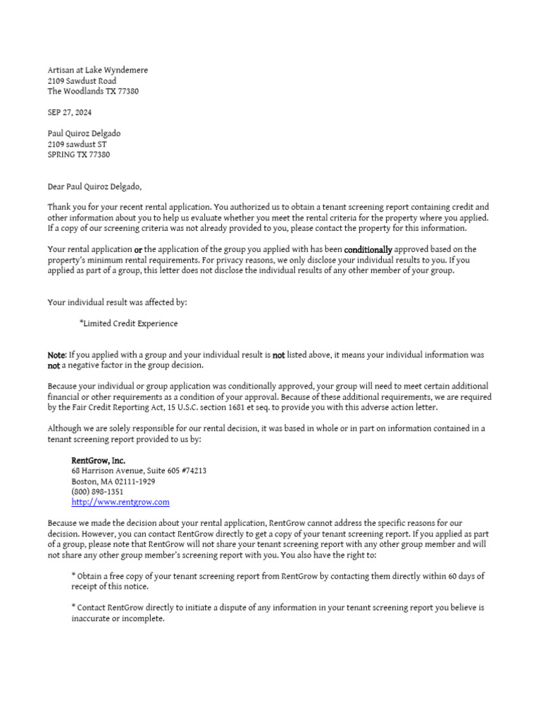 Rental Application Approval Notice | PDF | Credit History | Credit Score