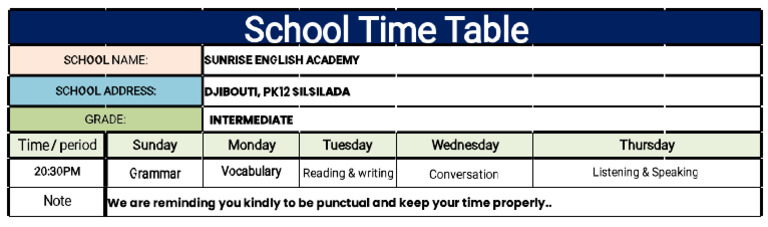 Intermediate School-Timetable | PDF