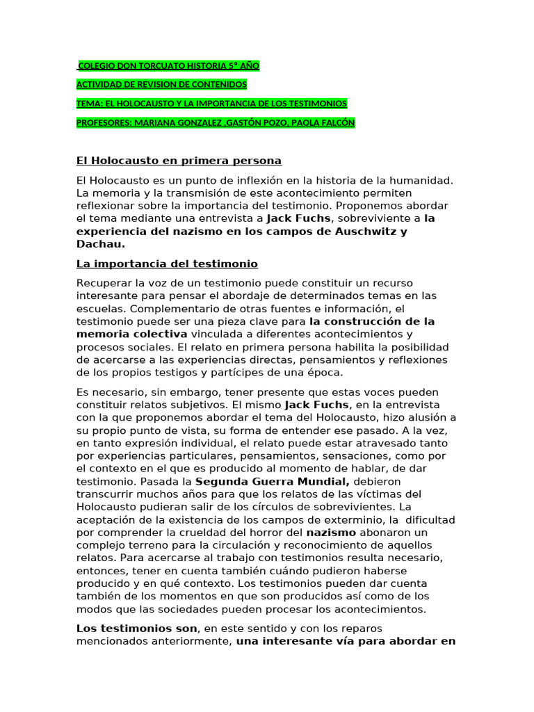 Testimonio del Holocausto: Jack Fuchs | PDF | Testimonio | El Holocausto