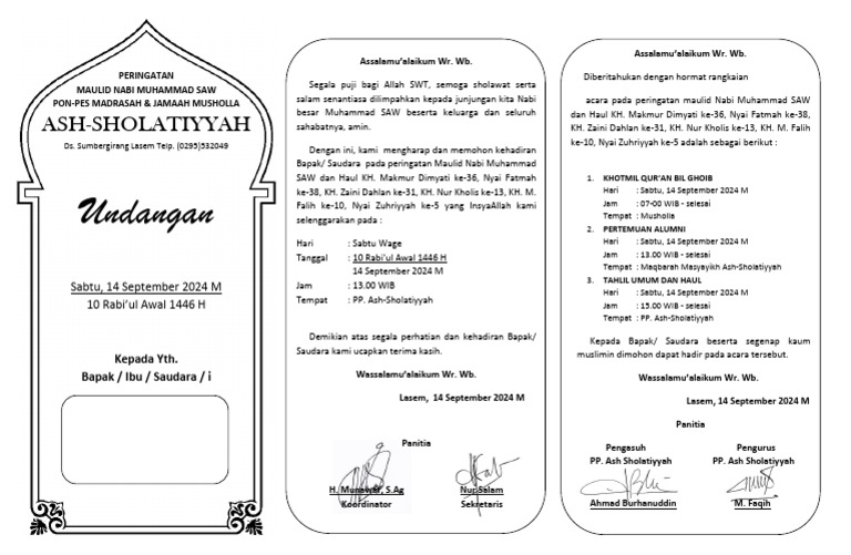 Undangan Peringatan Maulid Nabi 2024 | PDF