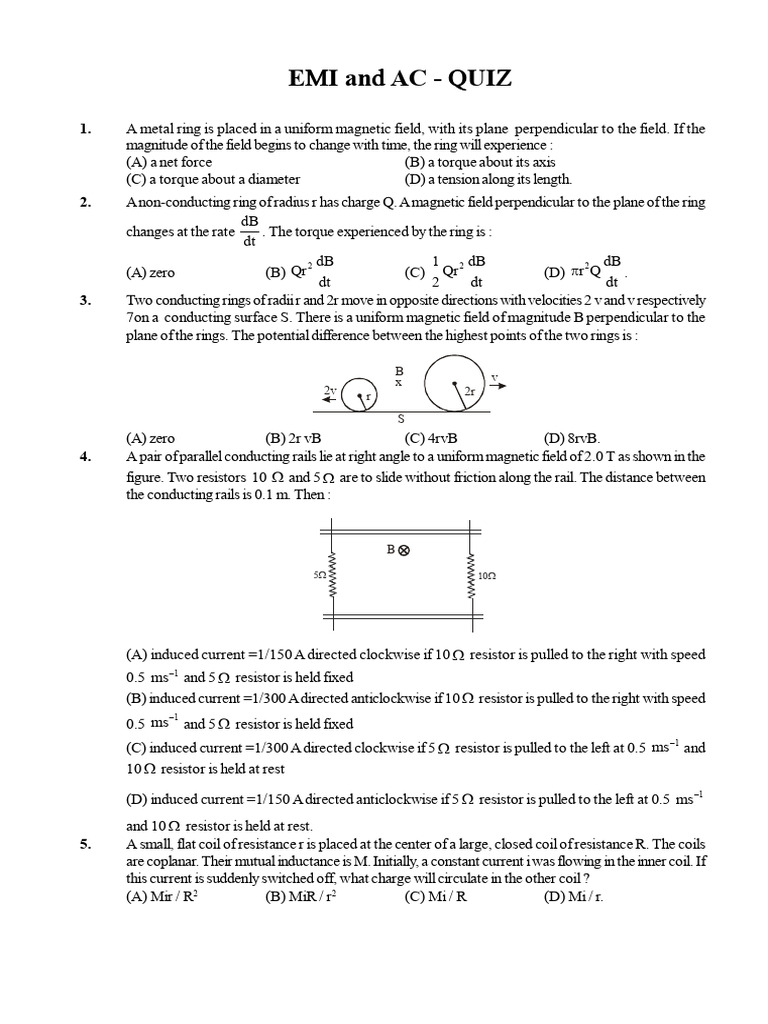 EMI & AC - Quiz - 22 Ques | PDF | Inductor | Inductance