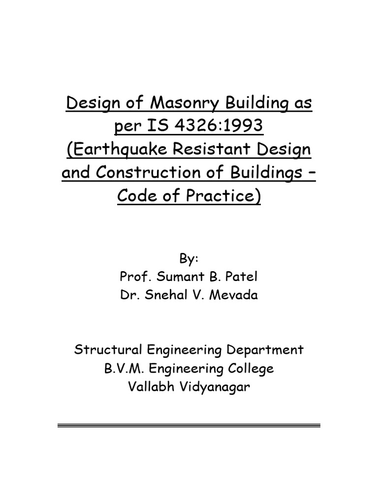 Design of Building As Per Is 4326 | PDF | Earthquake Engineering | Wall
