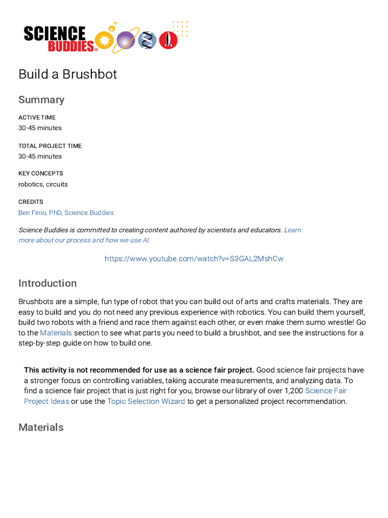Build A Brushbot - STEM Activity | PDF | Insulator (Electricity ...
