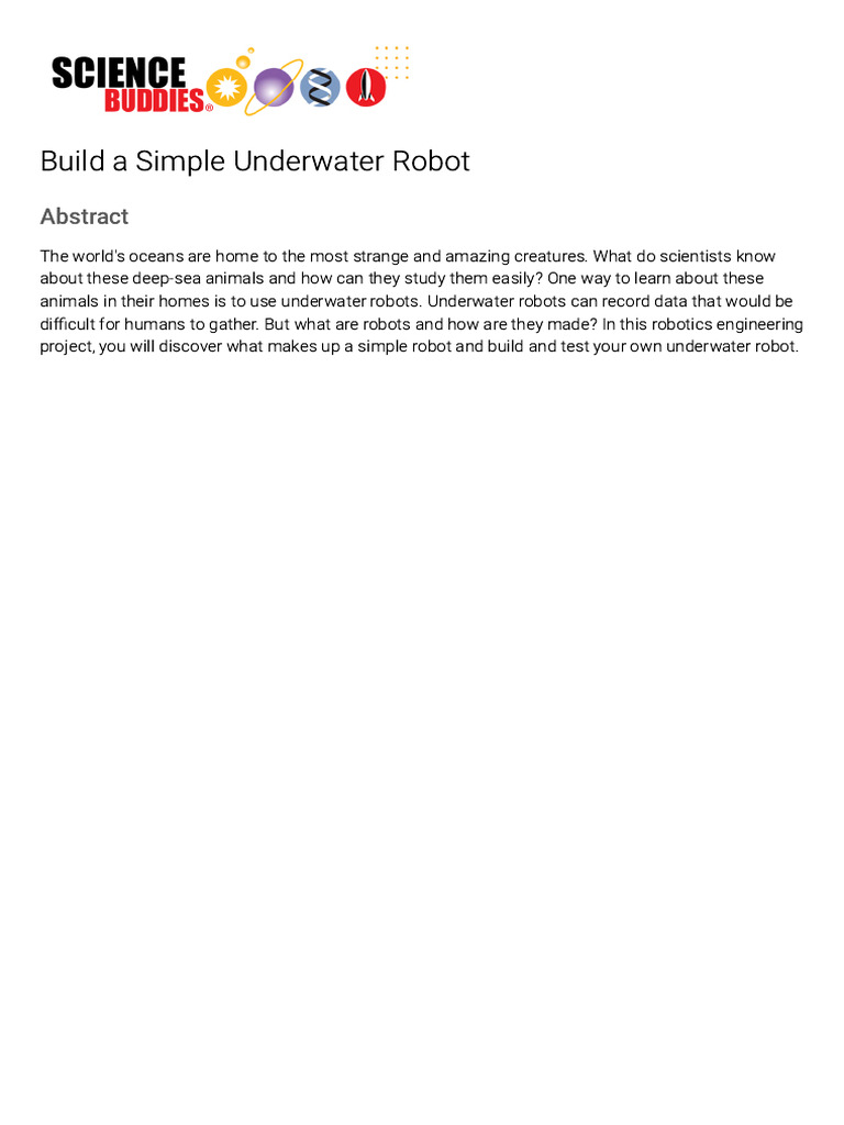 Build A Simple Underwater Robot - Science Project | PDF