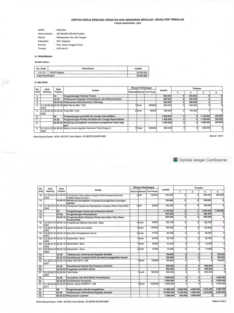Rencana Kegiatan Dan Anggaran Sekolah (Rkas) | PDF