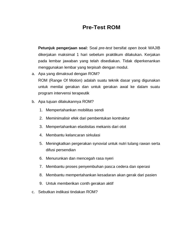 Pre Test ROM-Maria | PDF