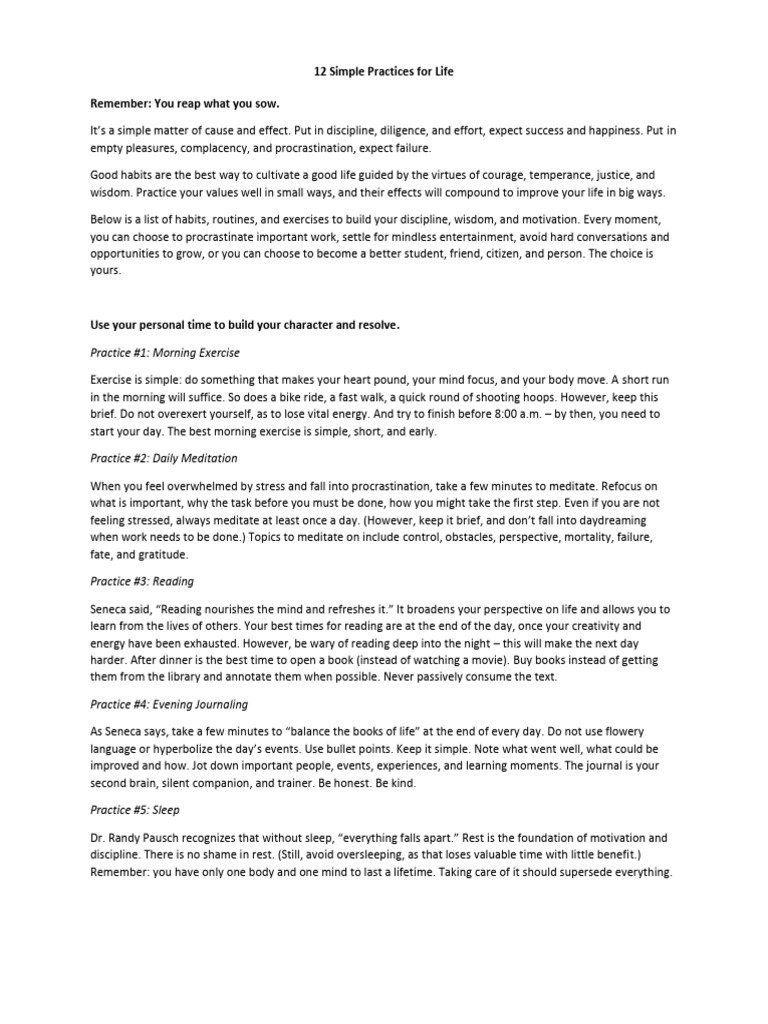 12 Simple Practices For Life | PDF | Disciplines | Psychology