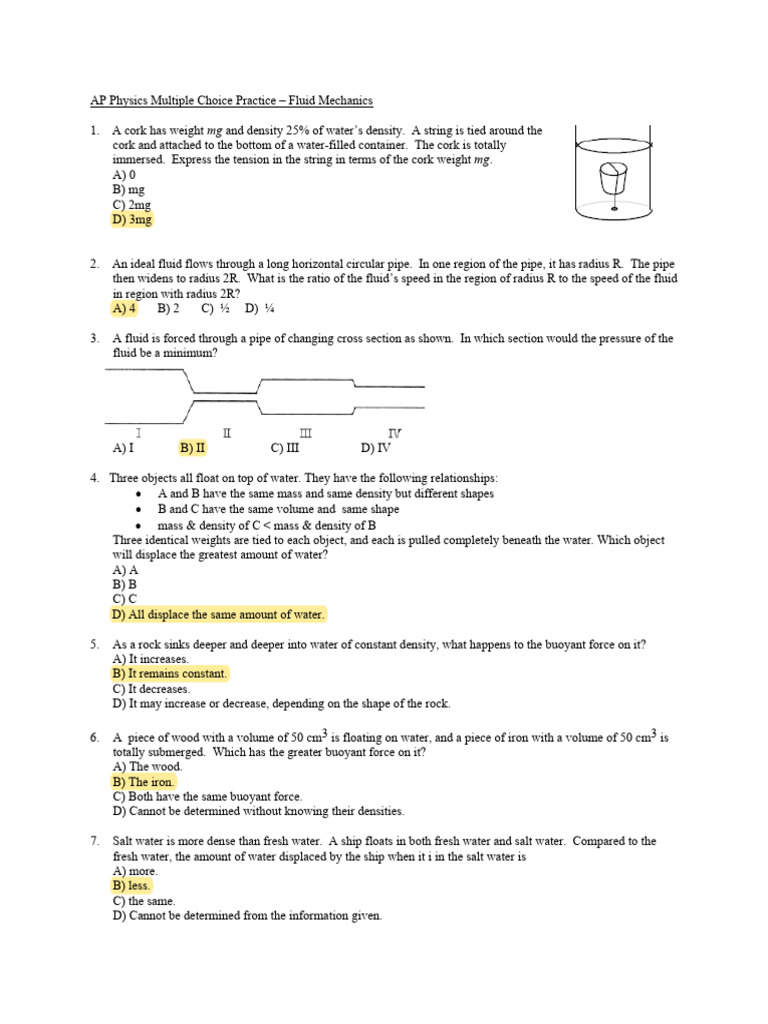 15a-Fluids MC Practice Problems - N | PDF | Buoyancy | Density