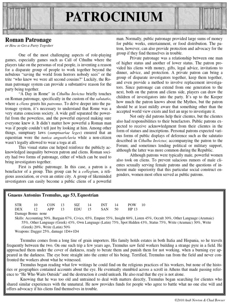 Cthulhu Invictus Patrocinium | PDF | Roman Law | Classical Civilizations
