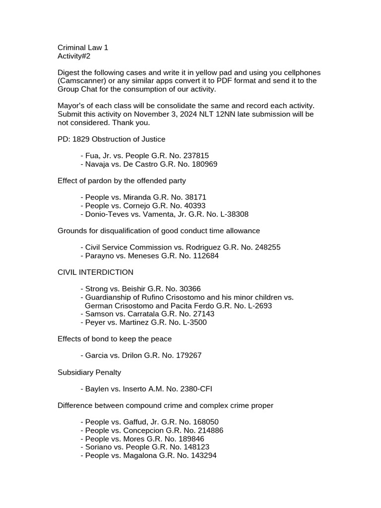 Criminal Law 1 Activity 2 | PDF | Politics | Social Science
