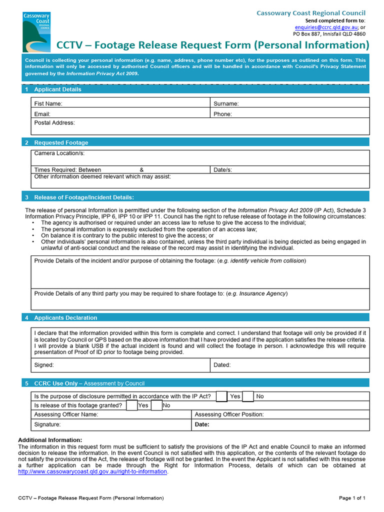 CCTV Footage Request Form CCRC | PDF | Closed Circuit Television ...