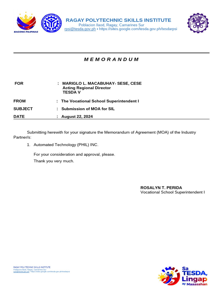 M E M O R A N D U M Transmittal ATEC | PDF