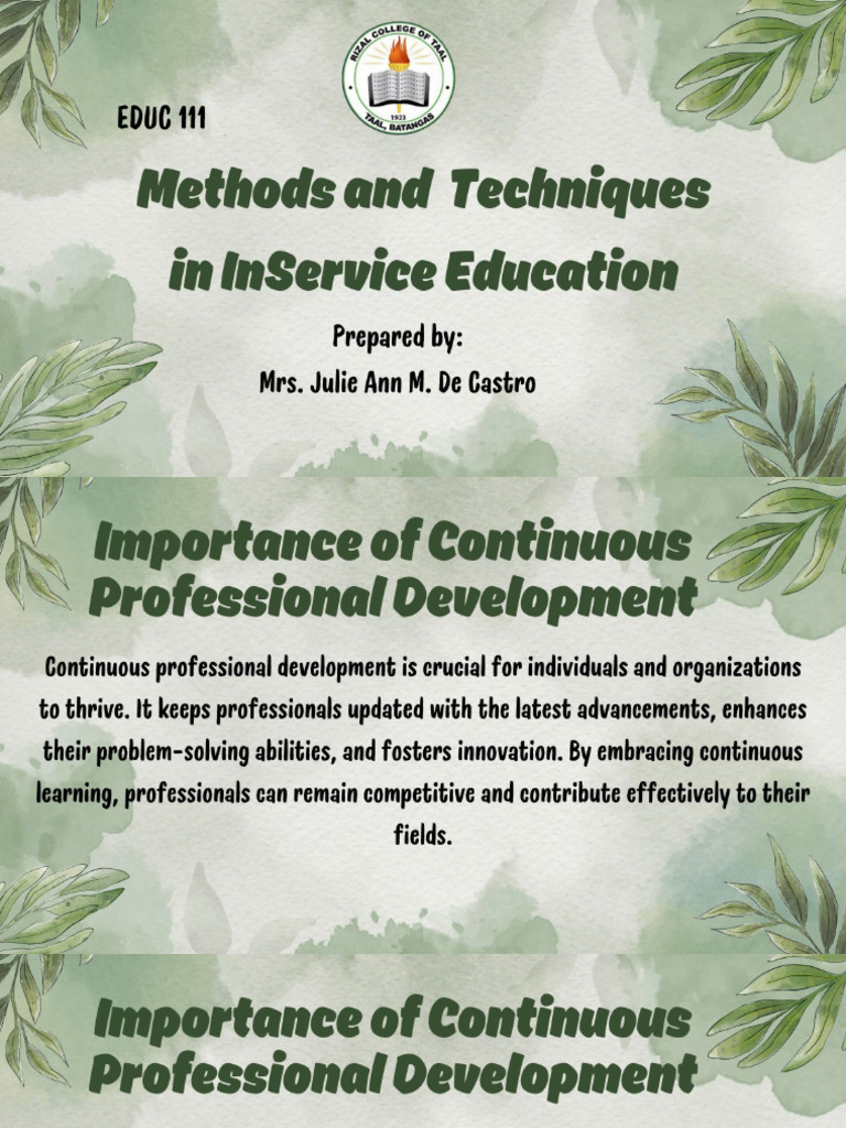 EDUC 111 Methods & Techniques in InService Education | PDF