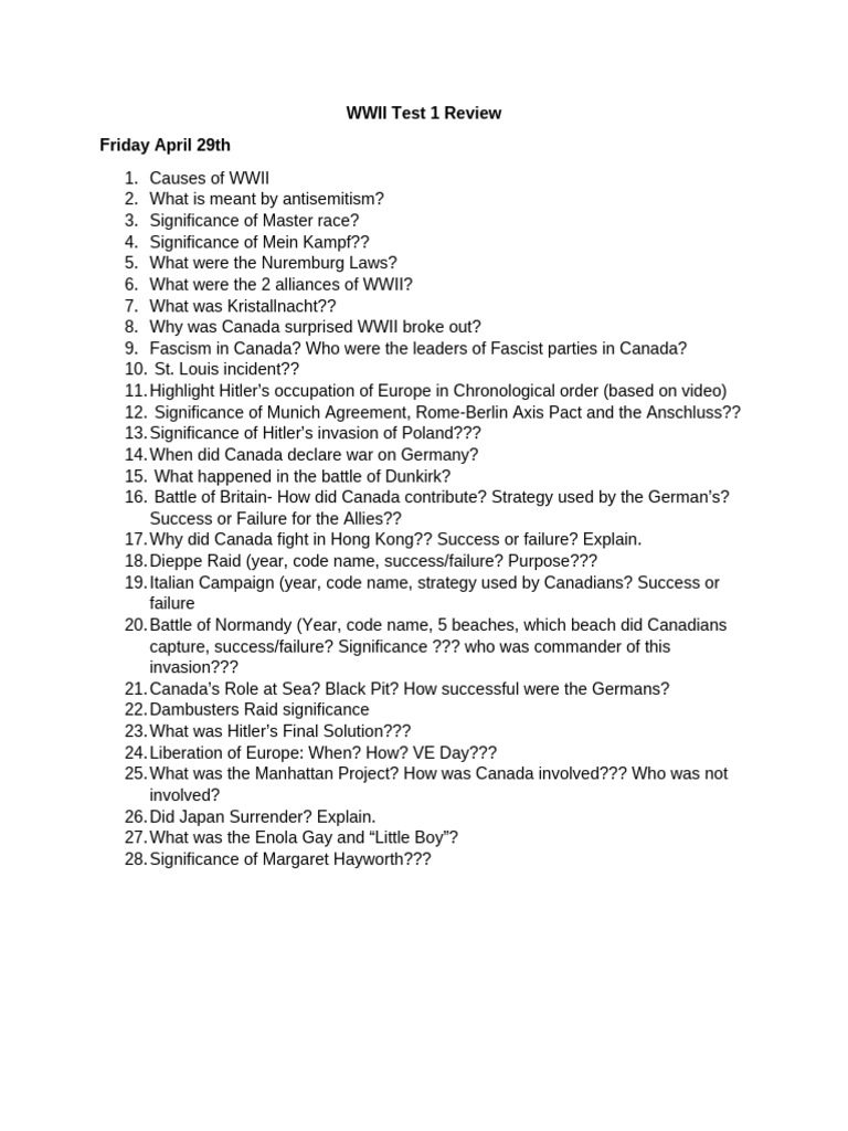WWII Test 1 Review | PDF | Politics | Travel