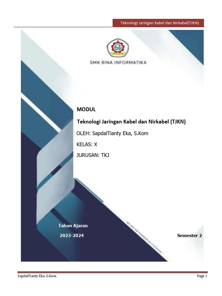 MODUL TJKN Menginstalasi Jaringan Kabel Dan Nirkabel. FASE F Pert 1 | PDF