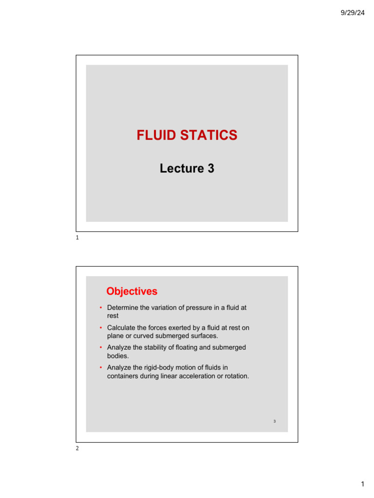 L3 - Fluid Statics v2 | PDF | Buoyancy | Pressure