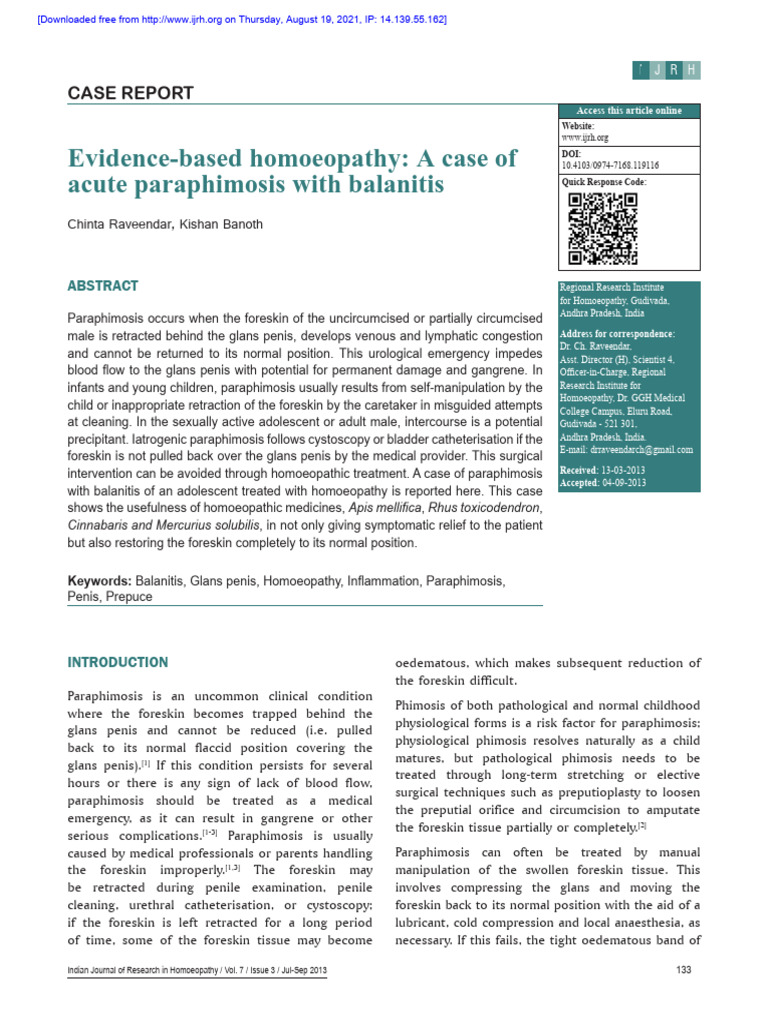 Homoeopathy for Paraphimosis Case | PDF | Genitourinary System | Penis