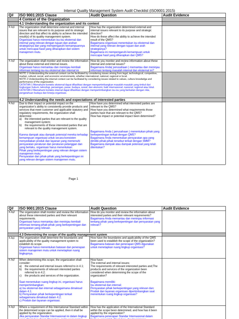 Audit ISO 9001 2015 Checklist | PDF | Karier & Perkembangan | Pengelolaan Keuangan & Uang