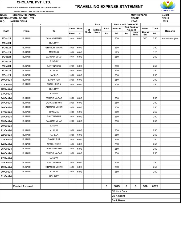 Shekhar Exp Oct-24 | PDF