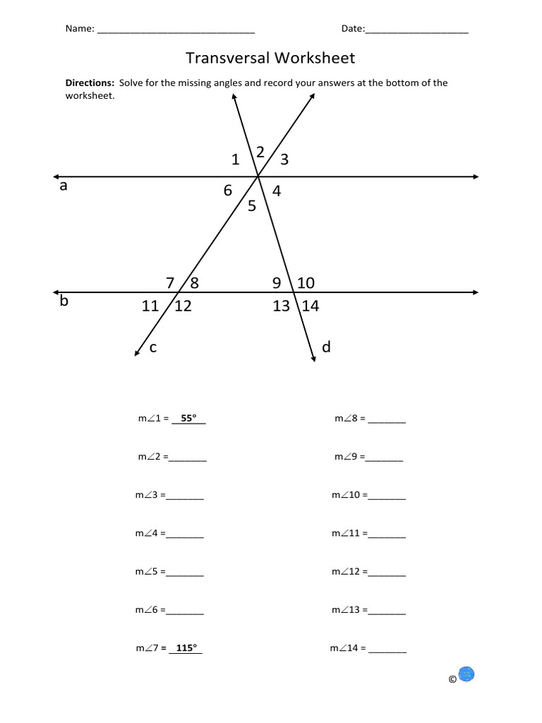 Transversal Worksheet-1 | PDF | Teaching Methods & Materials