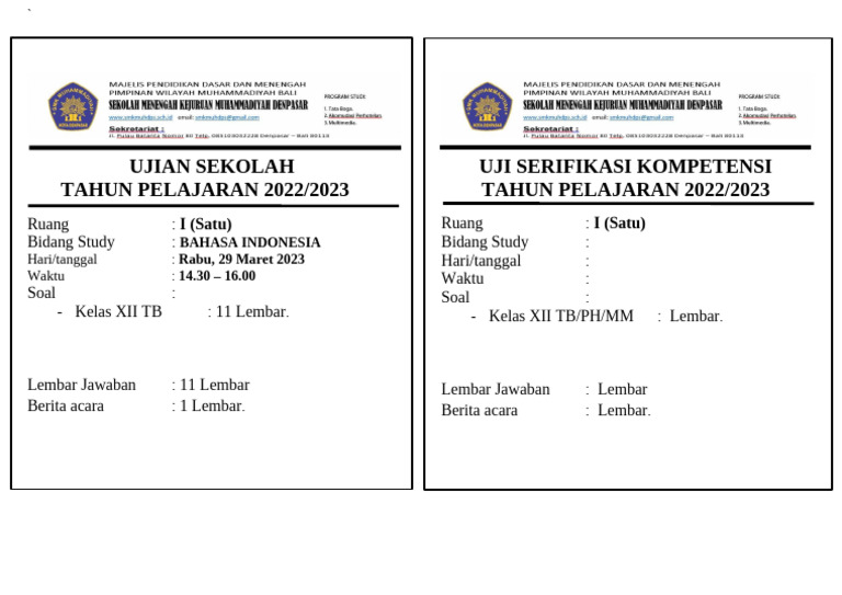 Cover Amplop Soal | PDF