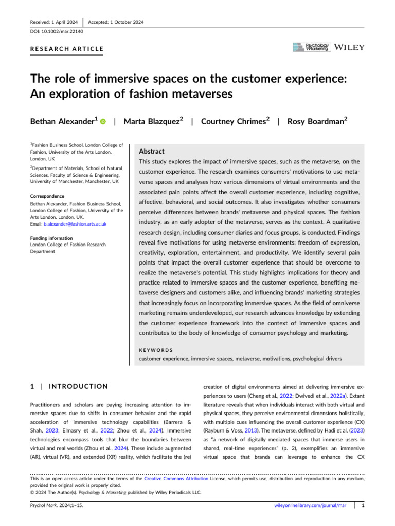 The Role of Immersive Spaces On The Customer Exper | PDF | Affect ...