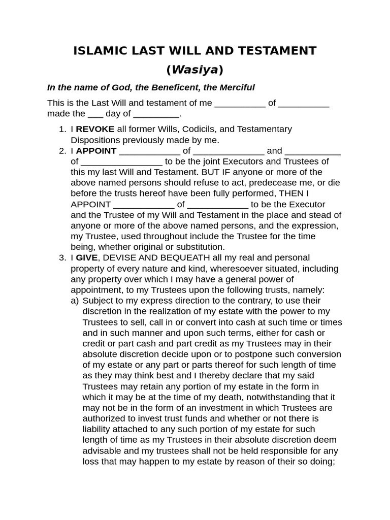 Islamic Will & Testament Guide | PDF | Will And Testament | Inheritance Tax