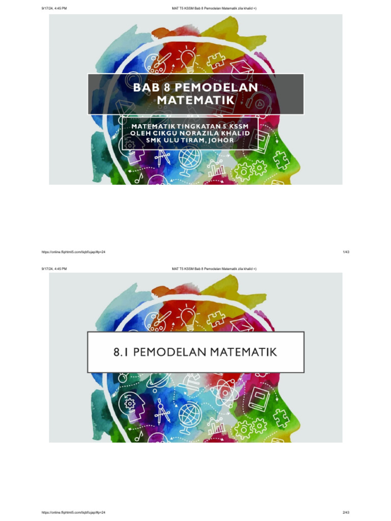 MAT T5 KSSM Bab 8 Pemodelan Matematik Zila Khalid ) | PDF