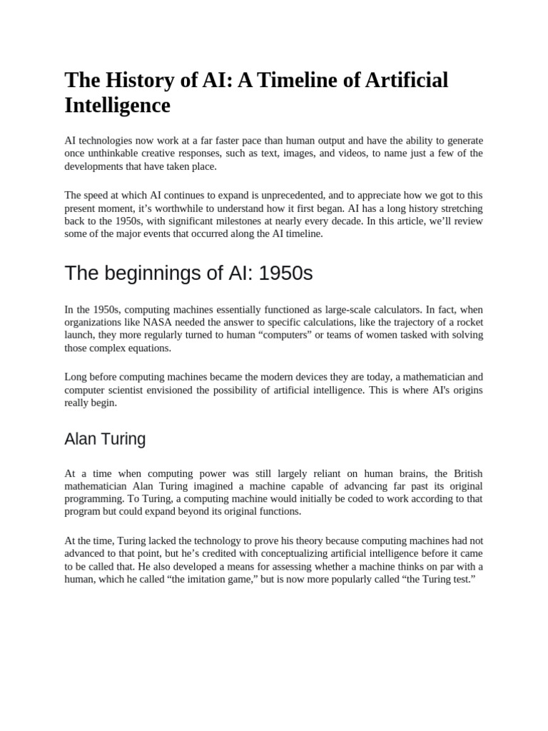 The History of AI A Timeline of Artificial Intelligence 1 | PDF ...