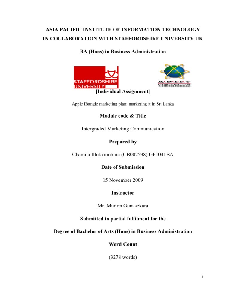 Apple Ibangle Marketing Plan: Marketing It in Sri Lanka: Chamila ...